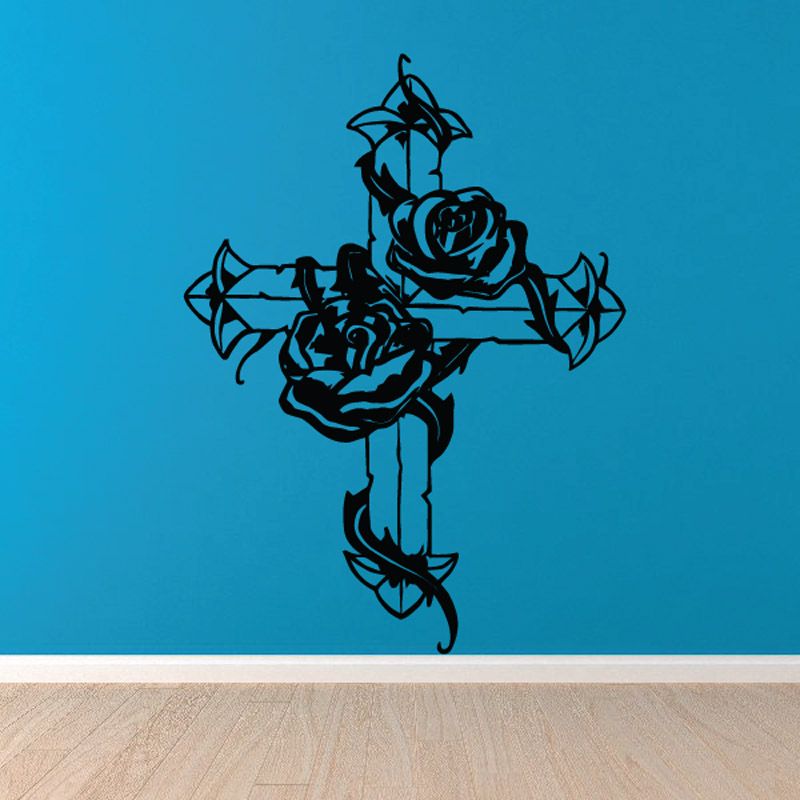 Cross with Rose Vine Decal – Vinyl Disorder