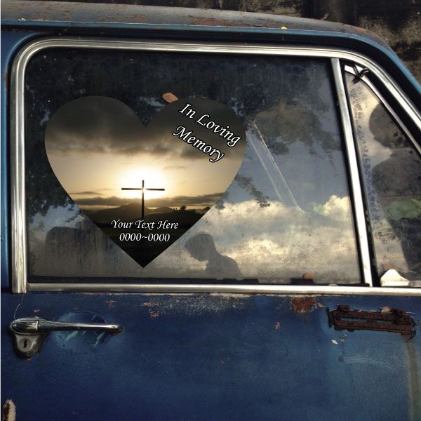 Cross at Sunrise In Loving Memory Custom Heart Sticker – Vinyl Disorder