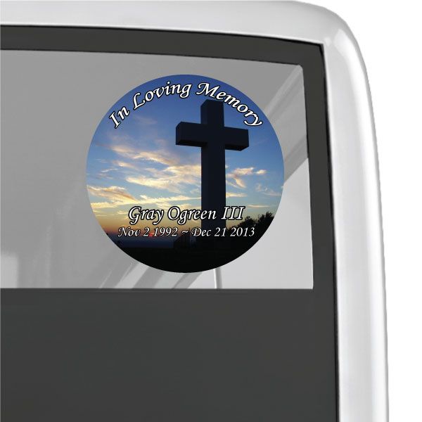Cross In Loving Memory Custom Circle Sticker – Vinyl Disorder