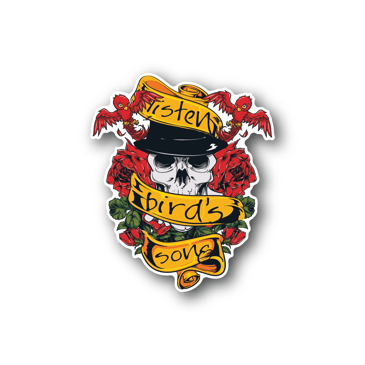 Listen to the Birds Song Skull Sticker – Vinyl Disorder