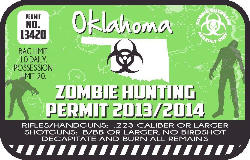 Oklahoma Zombie Hunting Permit Sticker – Vinyl Disorder