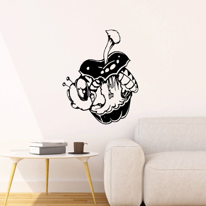Shy Worm Eating Around Apple Decal – Vinyl Disorder