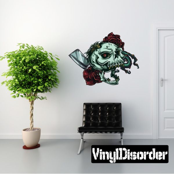 Skull with Roses and Cleaver Sticker – Vinyl Disorder