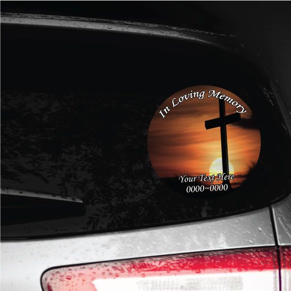 Sun Setting Cross In Loving Memory Custom Circle Sticker – Vinyl Disorder