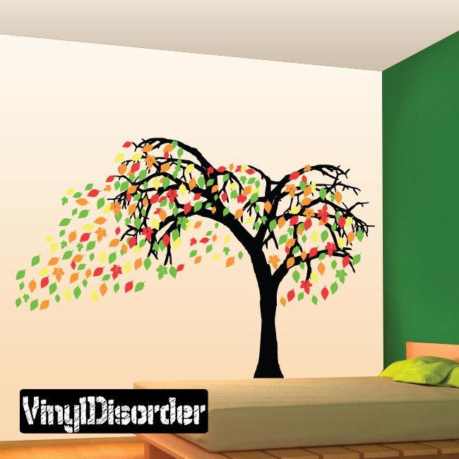 Tree Wall Decal and leaves Blowing in the Wind 02 Kit – Vinyl Disorder